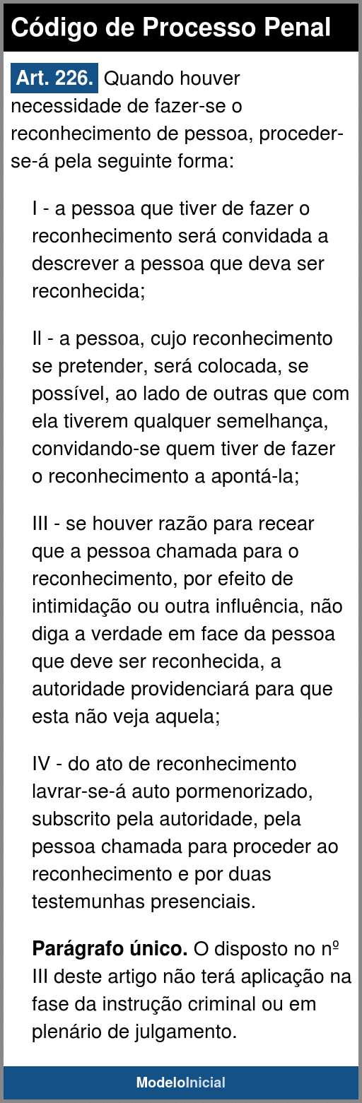 Artigo 226 - CPP / 1941