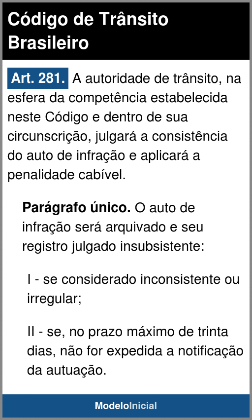 Artigo 281 - CTB / 1997