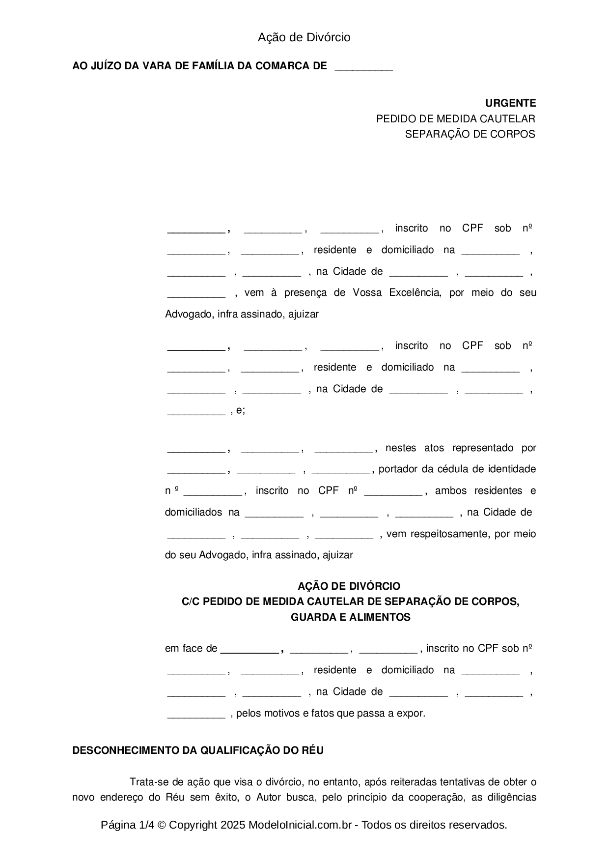 Modelo Ação de divórcio