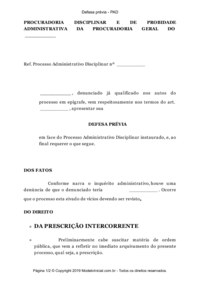 Modelo Defesa prévia - PAD
