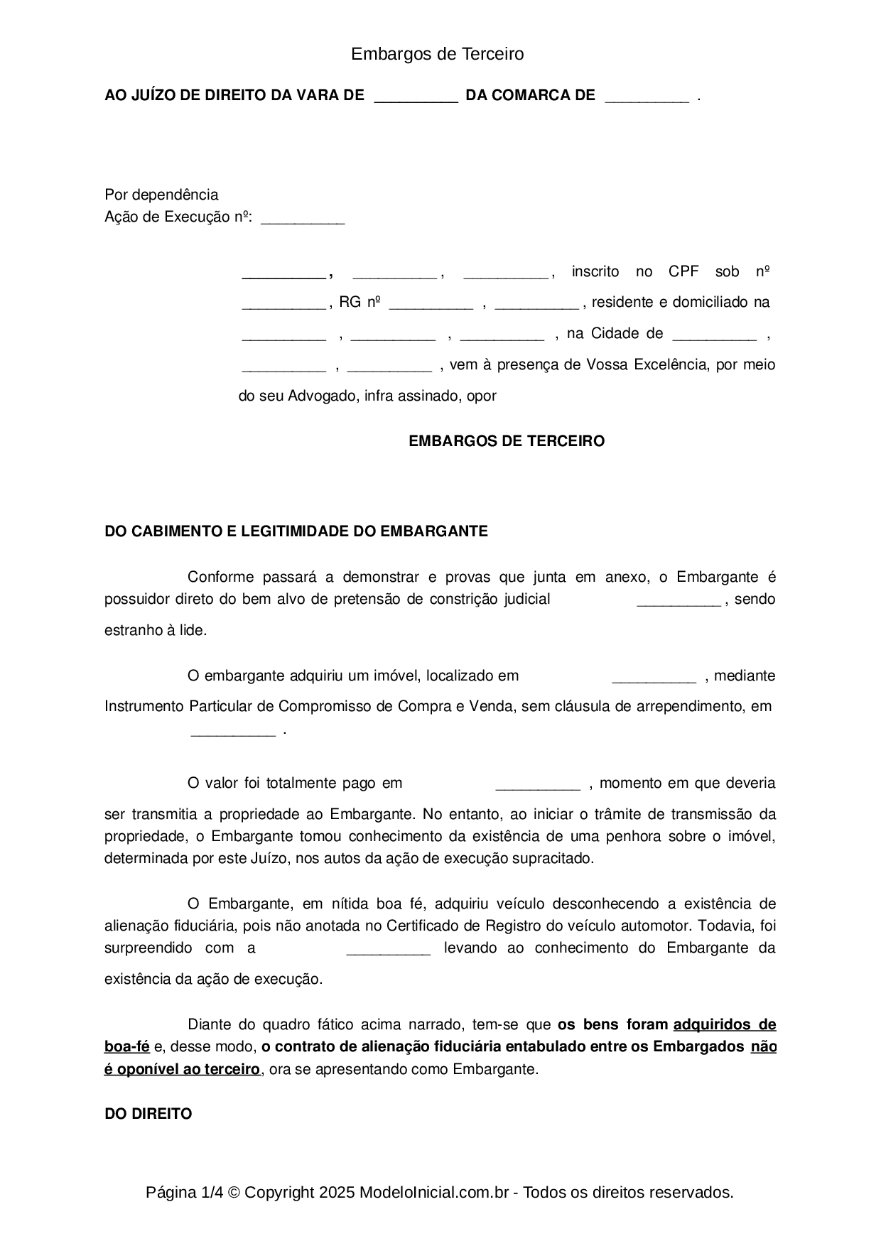 Modelo Embargos de Terceiro