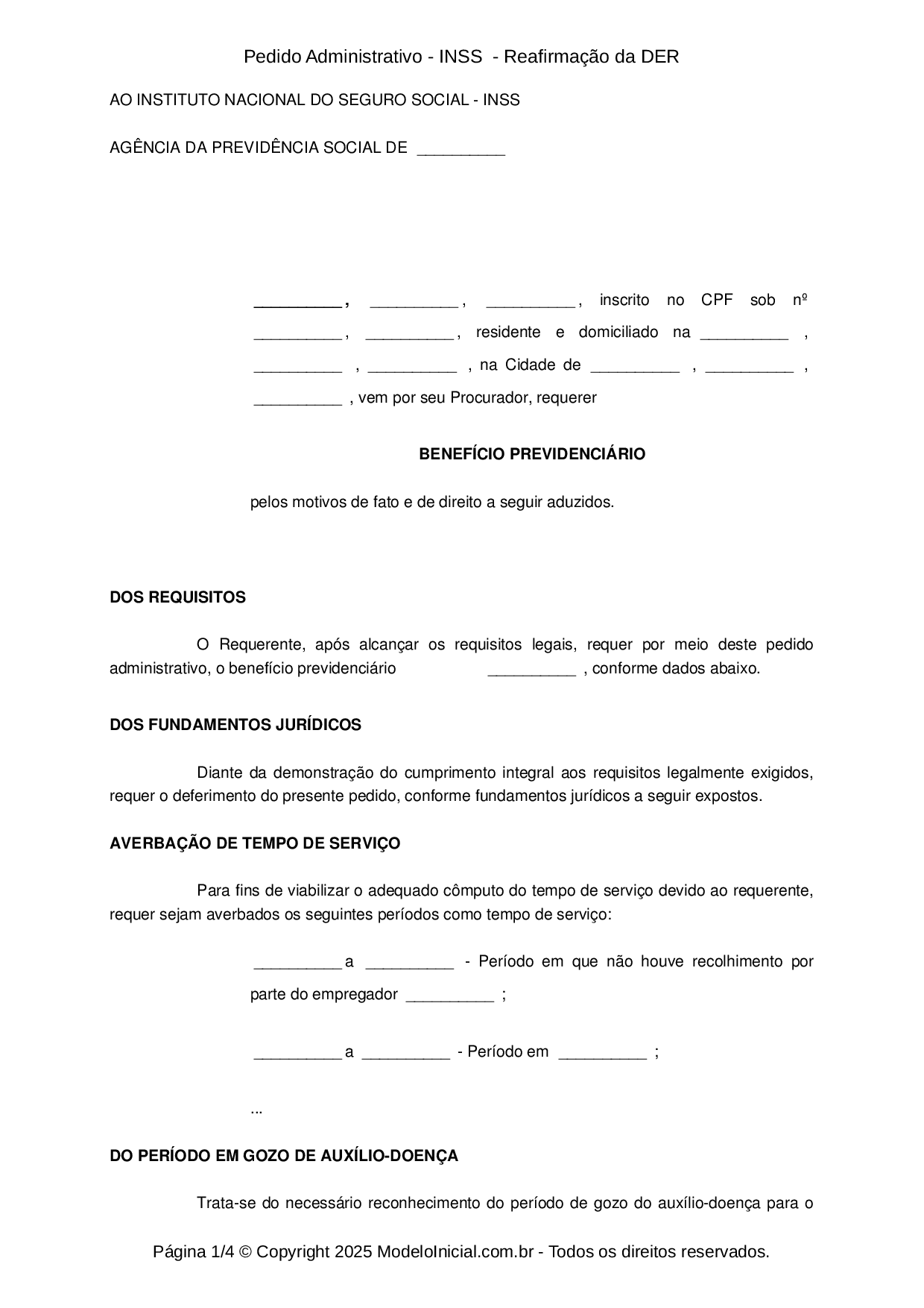 Modelo De Requerimento Para Inss - FDPLEARN