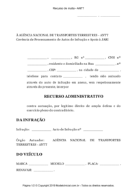 Modelo Recurso de multa - ANTT